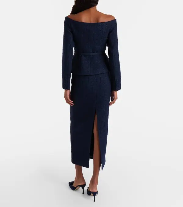 Roland Mouret Bouclé Midi Skirt - Blue