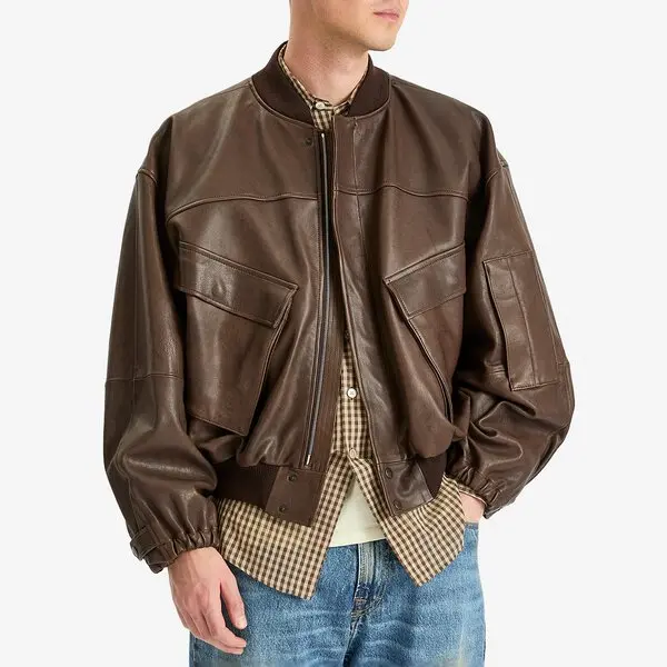 Auralee Lamb Leather Flight Blouson In Brown - 35% Off