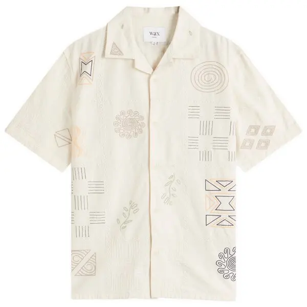 WAX LONDON Didcot Doodle Embroidery Vacation Shirt - Ecru/multi