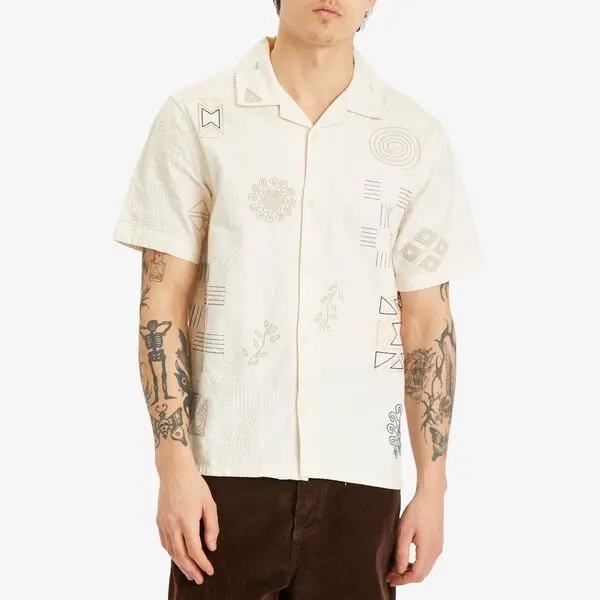 WAX LONDON Didcot Doodle Embroidery Vacation Shirt - Ecru/multi