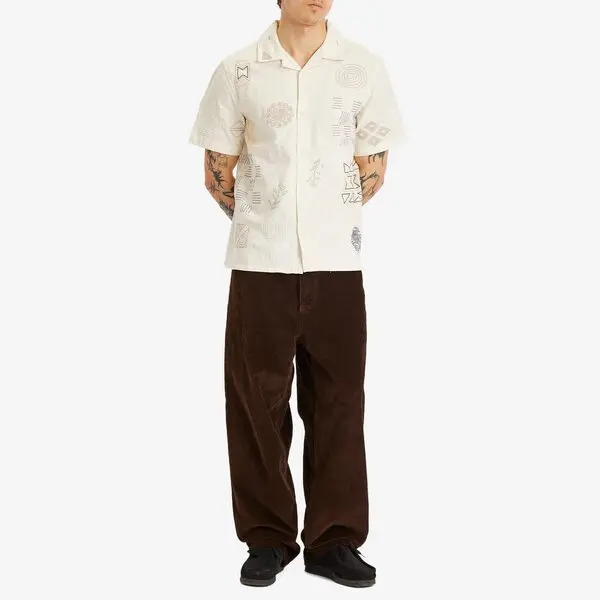WAX LONDON Didcot Doodle Embroidery Vacation Shirt - Ecru/multi