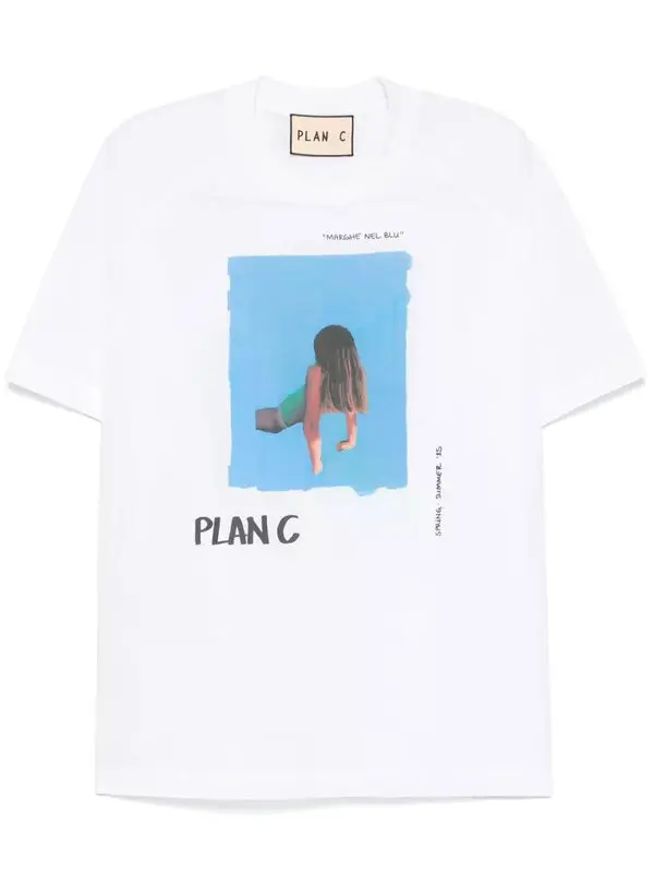 Plan C Marghe Nel Blu-print T-shirt - White