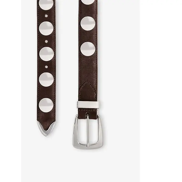 Khaite Benny Studded Suede Belt - Coffee