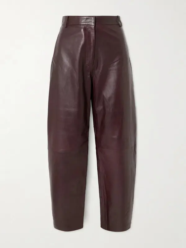 ST. AGNI Leather Tapered Trousers - Burgundy