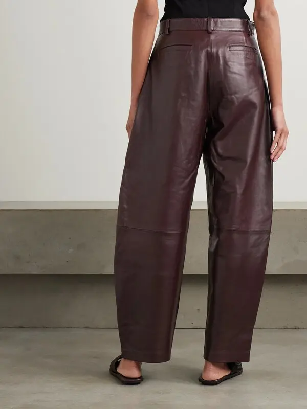 ST. AGNI Leather Tapered Trousers - Burgundy