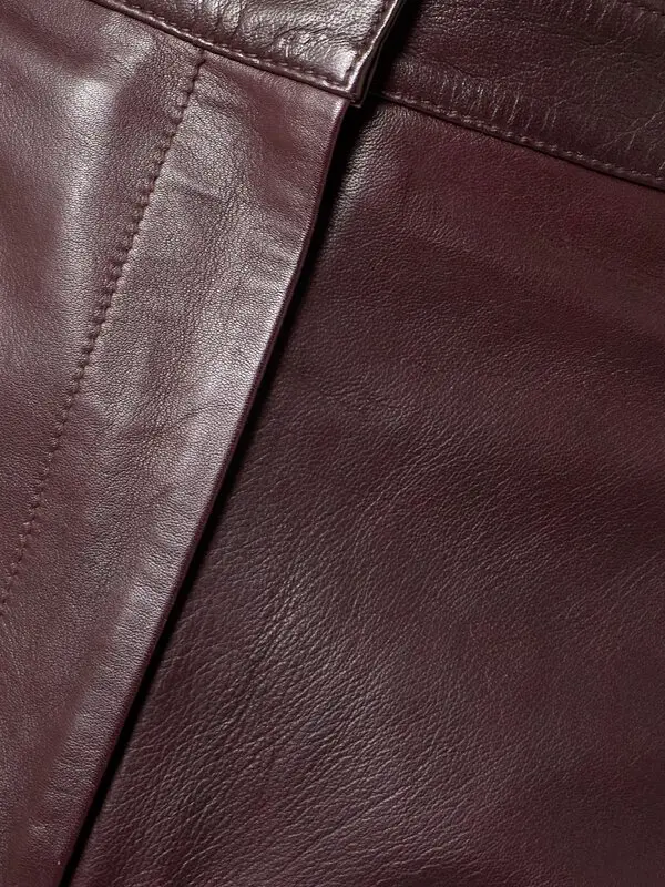 ST. AGNI Leather Tapered Trousers - Burgundy