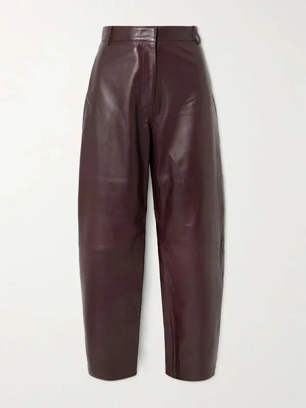 ST. AGNI Leather Tapered Trousers - Burgundy