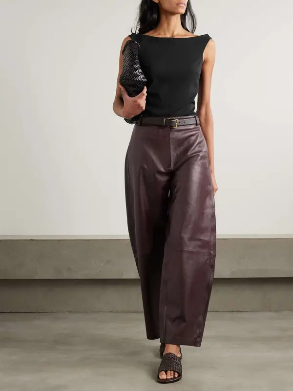ST. AGNI Leather Tapered Trousers - Burgundy