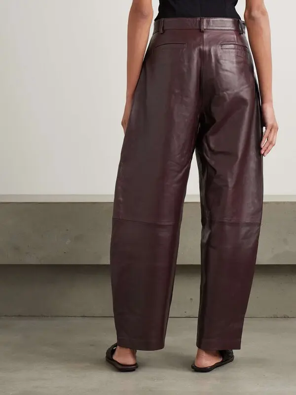 ST. AGNI Leather Tapered Trousers - Burgundy