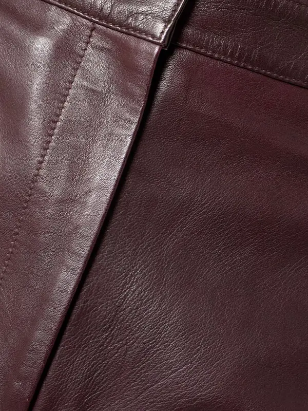 ST. AGNI Leather Tapered Trousers - Burgundy