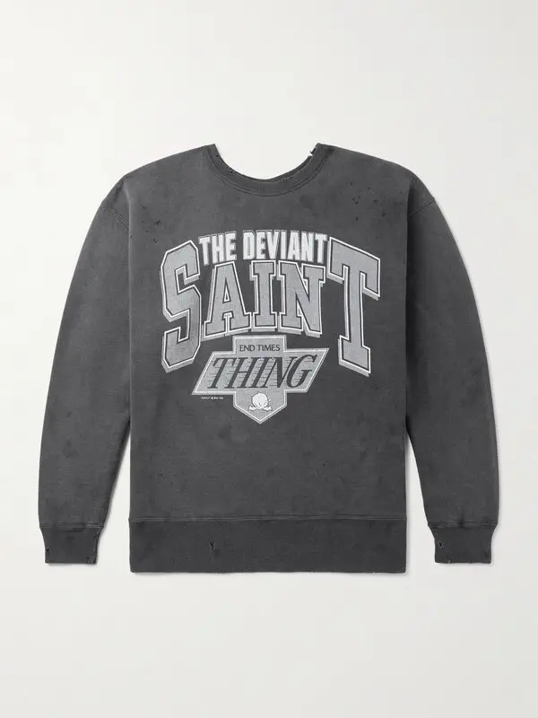 SAINT MXXXXXX The Deviant Distressed Logo-print Sweatshirt