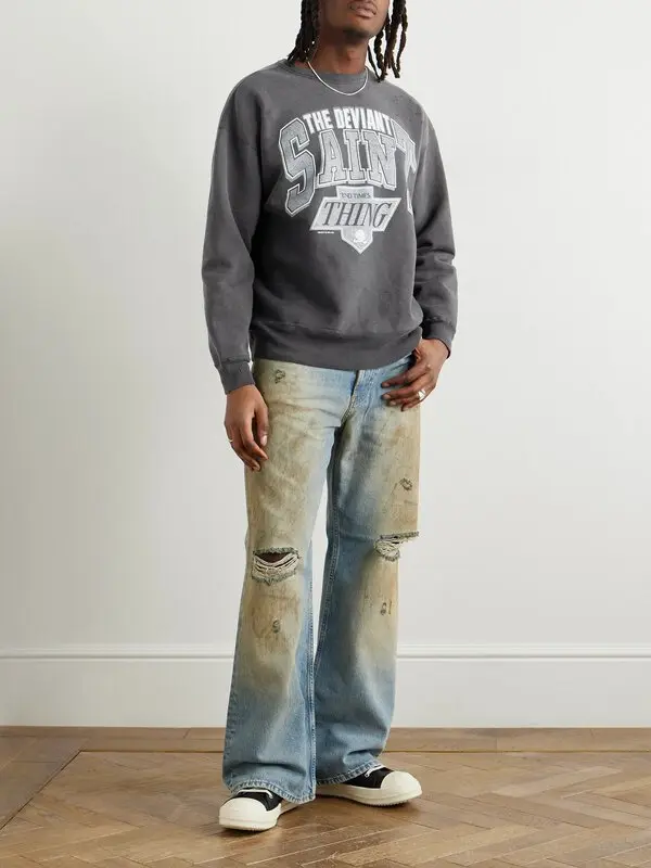 SAINT MXXXXXX The Deviant Distressed Logo-print Sweatshirt