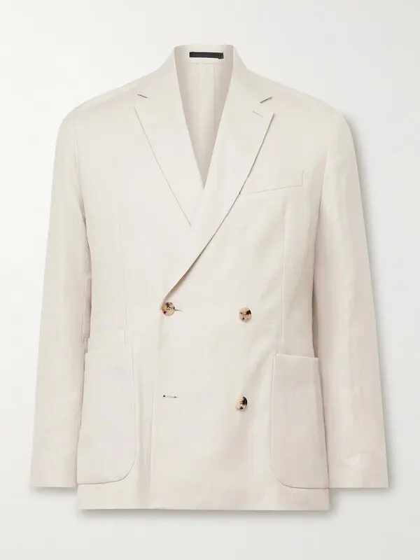 Paul Smith Double-breasted Herringbone Linen And Cotton-blend Blazer