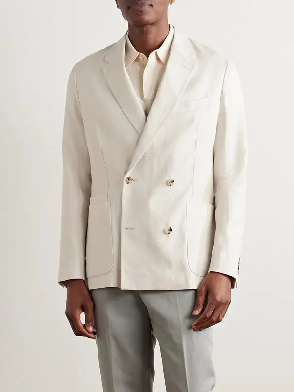 Paul Smith Double-breasted Herringbone Linen And Cotton-blend Blazer