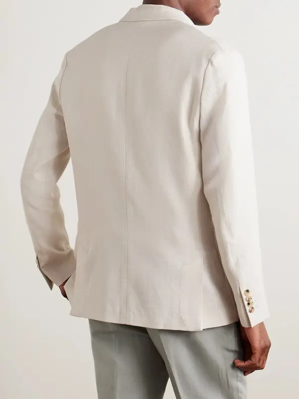 Paul Smith Double-breasted Herringbone Linen And Cotton-blend Blazer