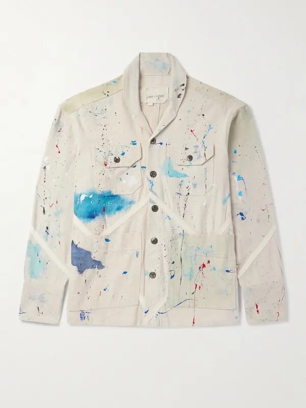 GREG LAUREN Shawl-collar Paint-splattered Cotton-canvas Overshirt