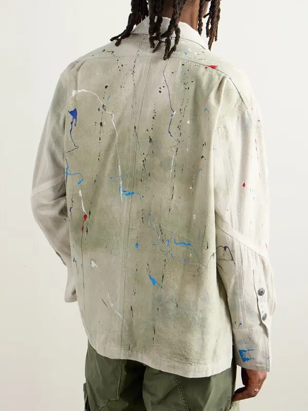 GREG LAUREN Shawl-collar Paint-splattered Cotton-canvas Overshirt