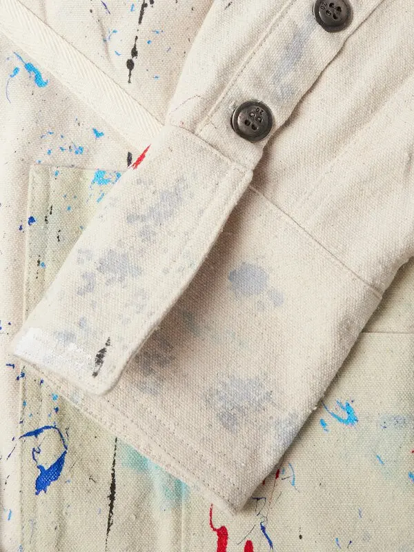 GREG LAUREN Shawl-collar Paint-splattered Cotton-canvas Overshirt