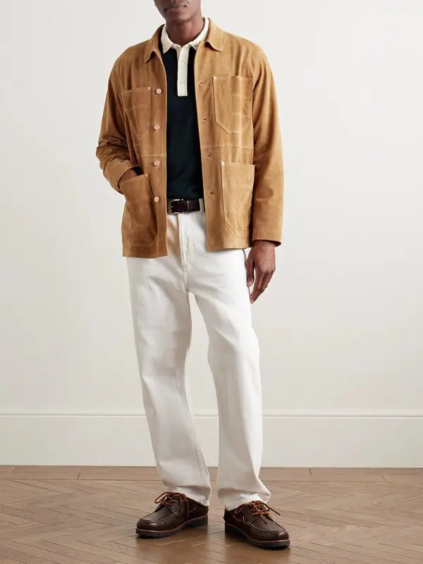 DRAKE'S Welder Suede Chore Jacket - Brown