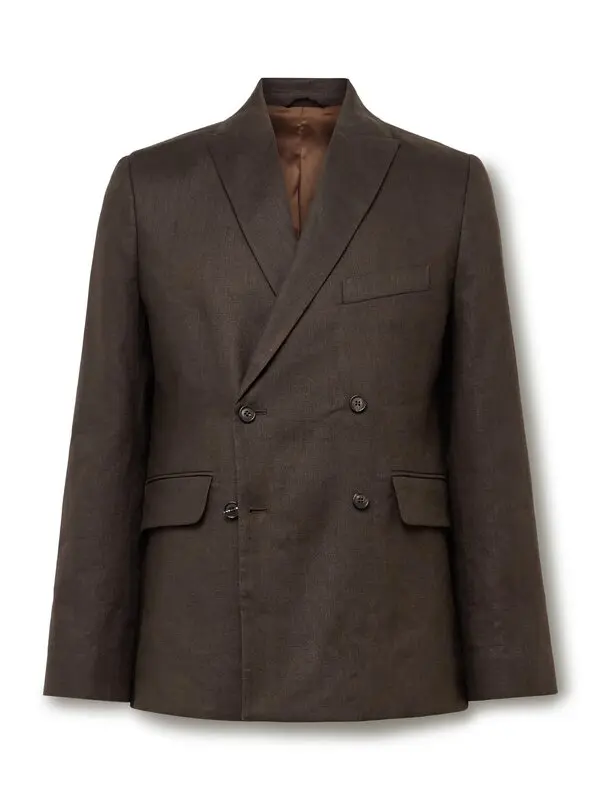 BODE Double-breasted Linen Suit Jacket - Brown