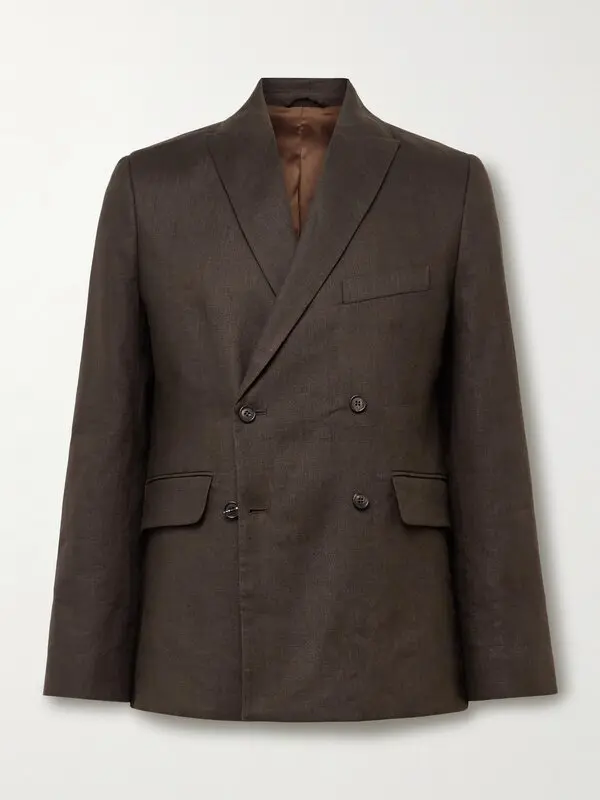 BODE Double-breasted Linen Suit Jacket - Brown