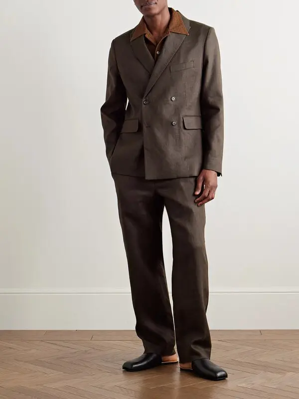 BODE Double-breasted Linen Suit Jacket - Brown