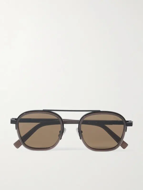 Zegna Aviator-style Metal And Acetate Sunglasses - Brown