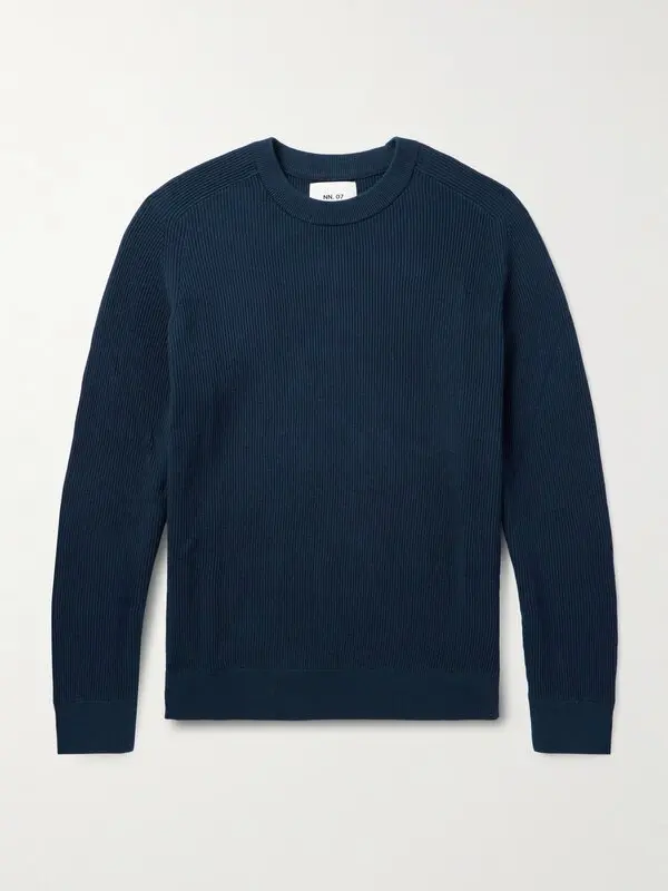Nn07 Kevin 6600 Ribbed Organic Cotton Sweater - Blue