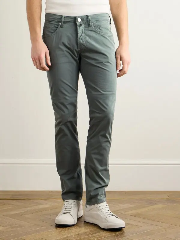 SLOWEAR Blue Division Slim-fit Stretch-cotton Twill Trousers