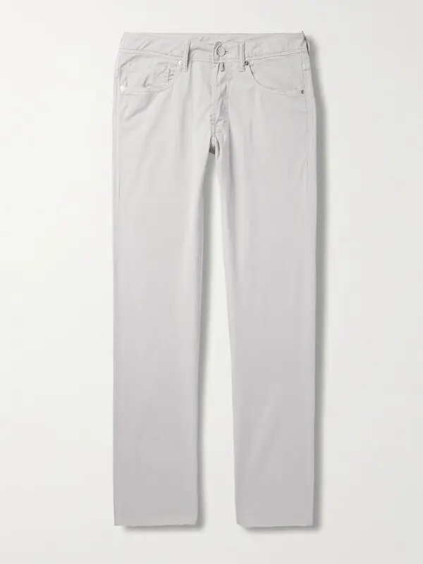 SLOWEAR Slim-fit Stretch-cotton Twill Trousers - Gray