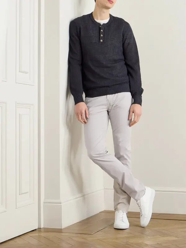 SLOWEAR Slim-fit Stretch-cotton Twill Trousers - Gray
