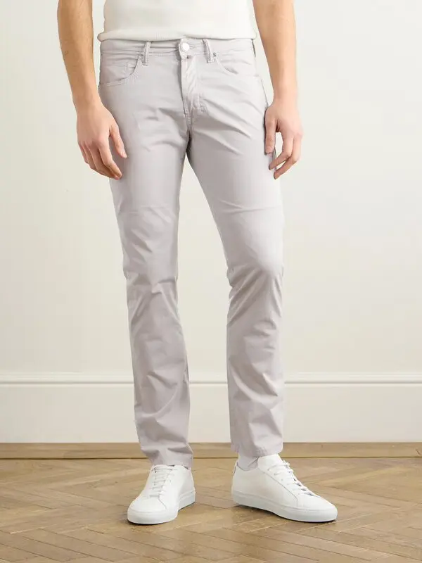 SLOWEAR Slim-fit Stretch-cotton Twill Trousers - Gray
