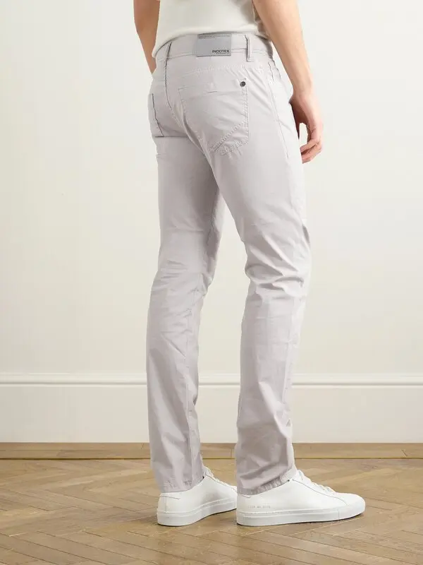 SLOWEAR Slim-fit Stretch-cotton Twill Trousers - Gray