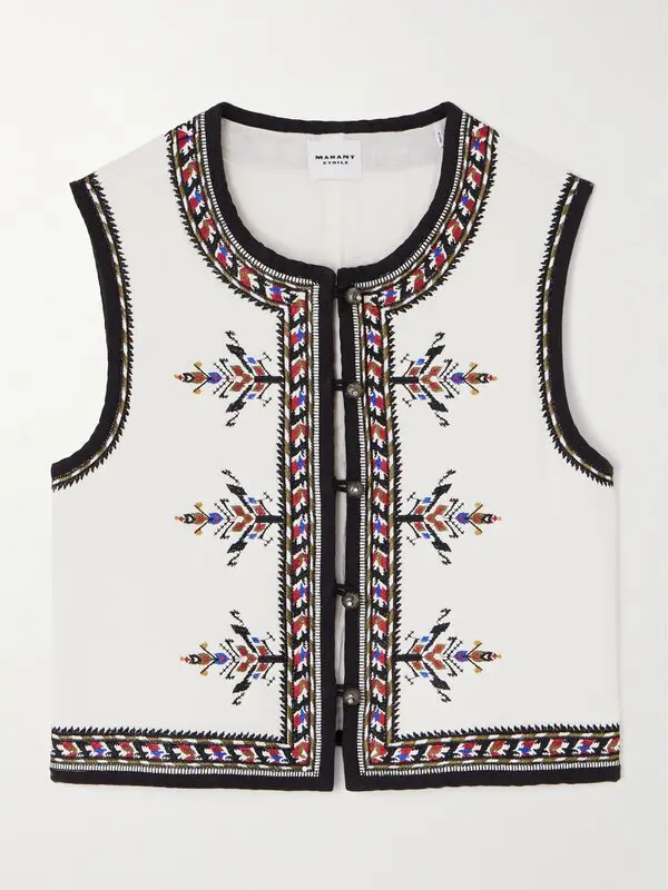 Isabel Marant Padded Embroidered Woven Vest - Ecru
