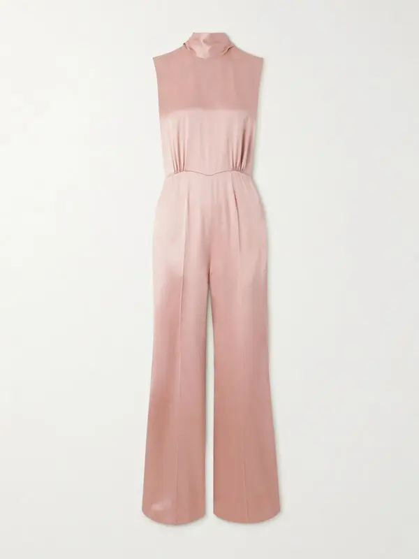 Sasuphi Nicole Tie-neck Silk-blend Satin Jumpsuit - Pink