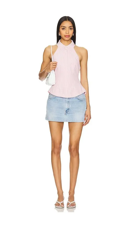 MORE TO COME Halterneck Top With Open Back And Button Closure - Rose