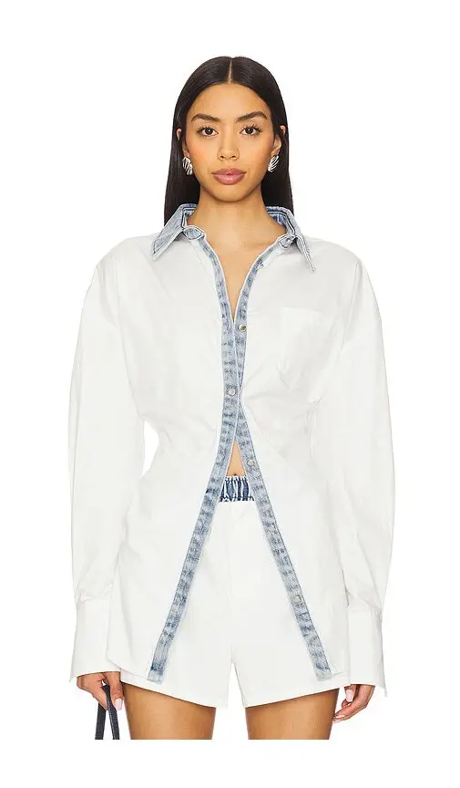 SEROYA Oversized Shirt With Denim Trim