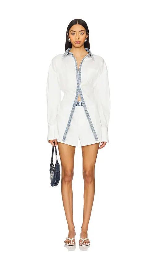 SEROYA Oversized Shirt With Denim Trim