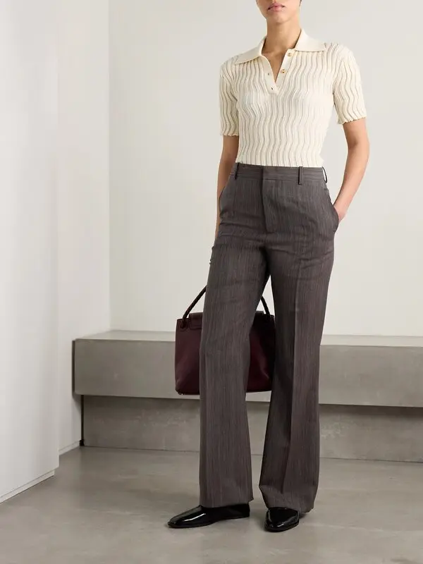 Bottega Veneta Striped Wool-blend Straight-leg Pants