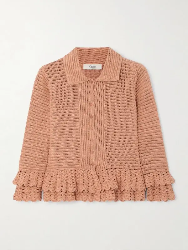 Chloé Ruffled Crocheted Cotton Cardigan