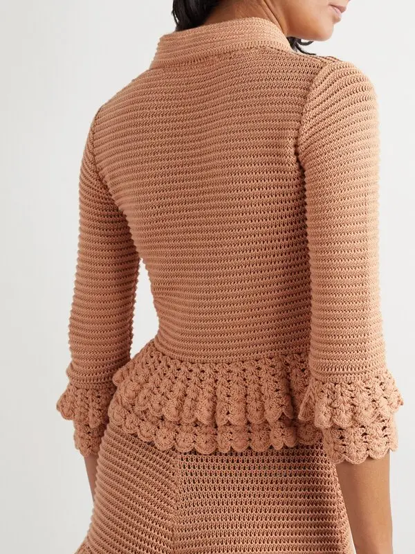 Chloé Ruffled Crocheted Cotton Cardigan
