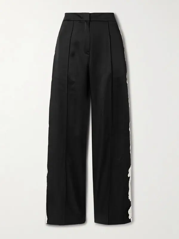 JIL SANDER Guipure Lace-trimmed Wide-leg Pants