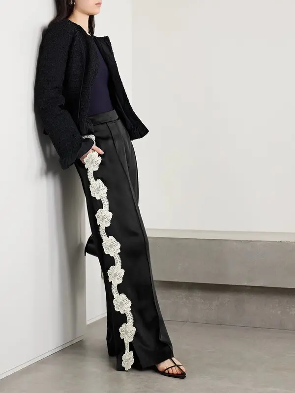 JIL SANDER Guipure Lace-trimmed Wide-leg Pants
