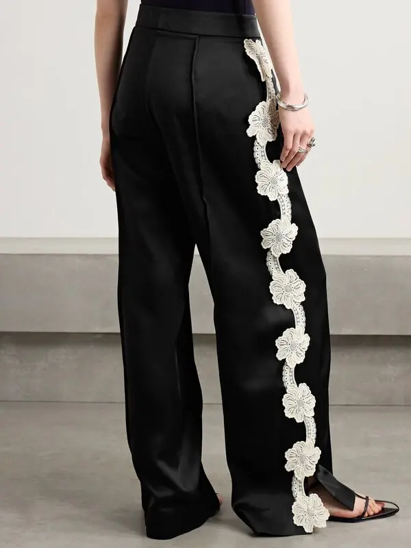 JIL SANDER Guipure Lace-trimmed Wide-leg Pants