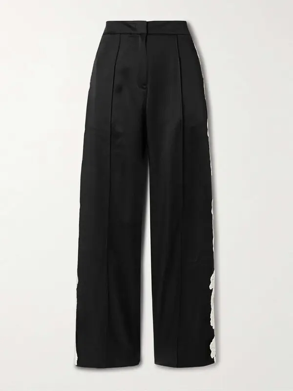 JIL SANDER Guipure Lace-trimmed Wide-leg Pants