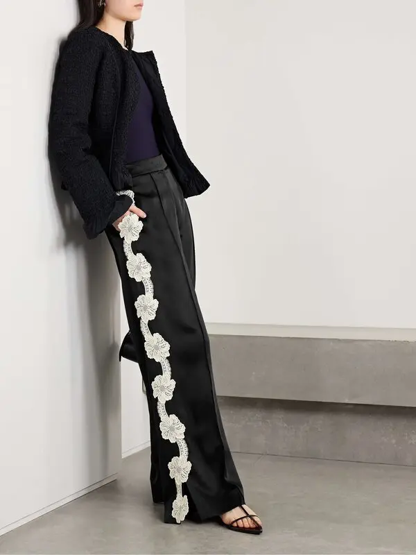 JIL SANDER Guipure Lace-trimmed Wide-leg Pants