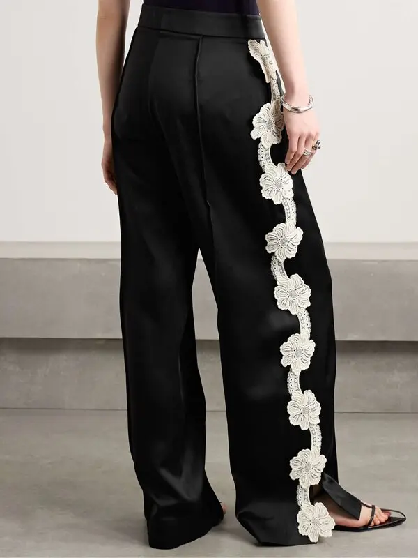 JIL SANDER Guipure Lace-trimmed Wide-leg Pants