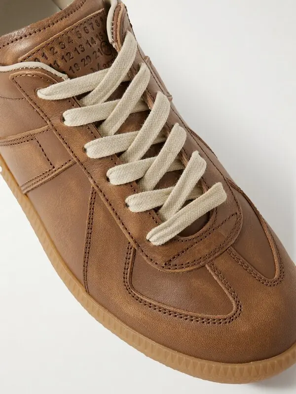 MAISON MARGIELA Replica Leather Low Top Sneakers - Brown