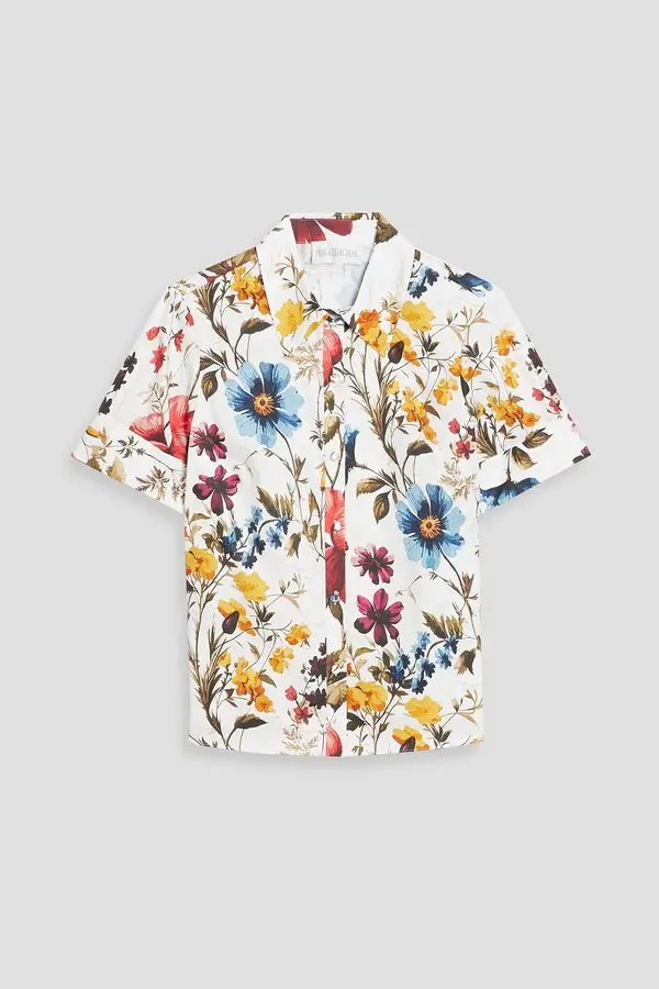 MIKAEL AGHAL Floral-print Cotton-blend Poplin Shirt - White