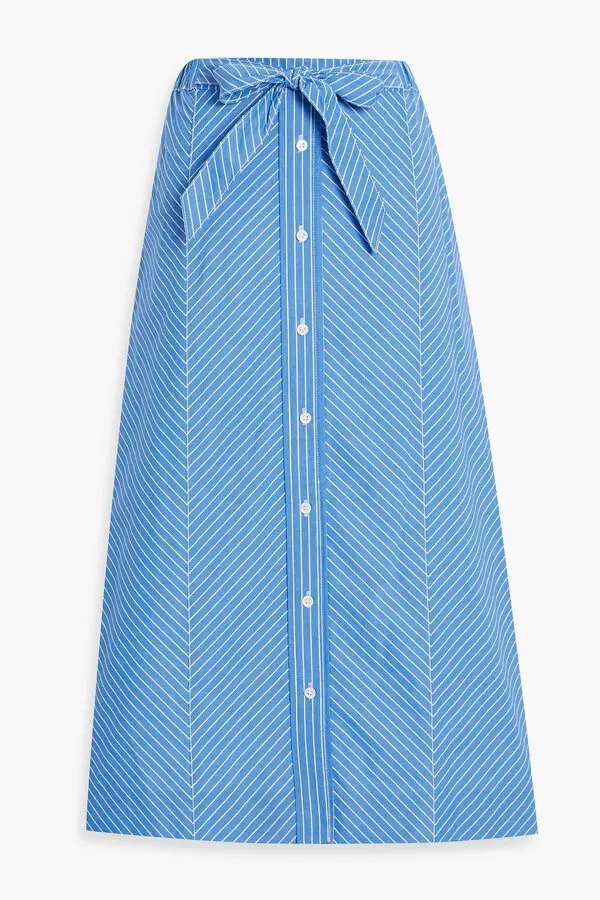Carolina Herrera Striped Cotton-poplin Midi Skirt - Azure